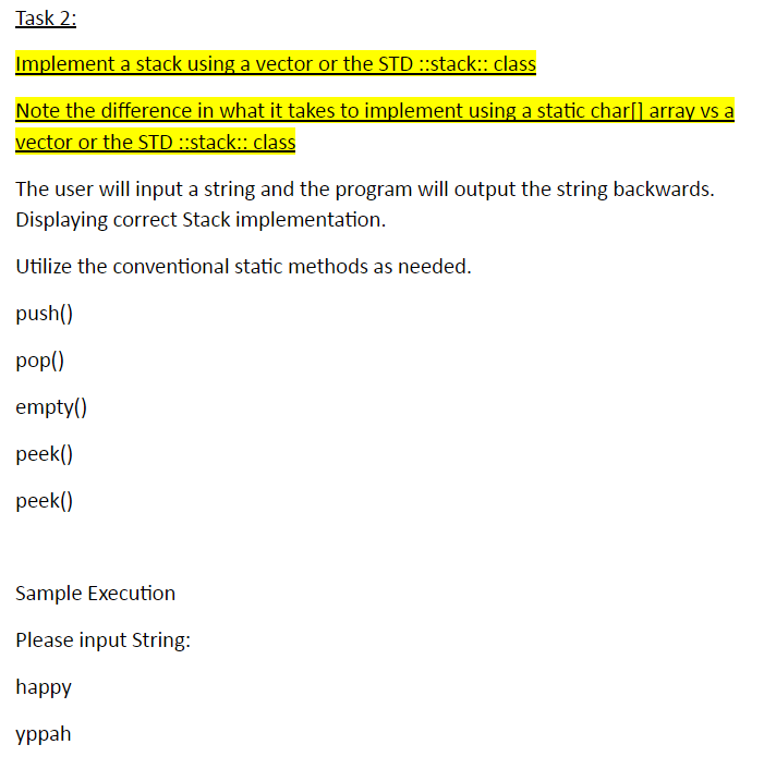 Solved Task 2: The user will input a string and the program | Chegg.com