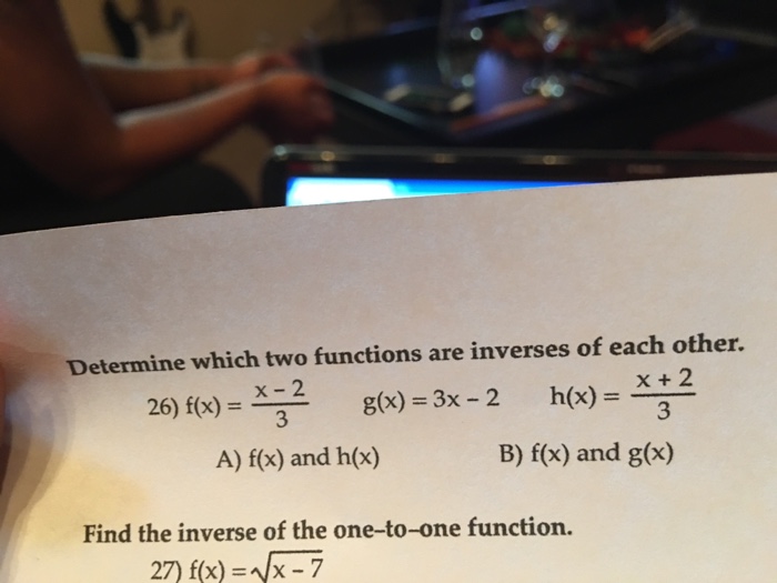 Solved Determine which two functions are inverses of each | Chegg.com