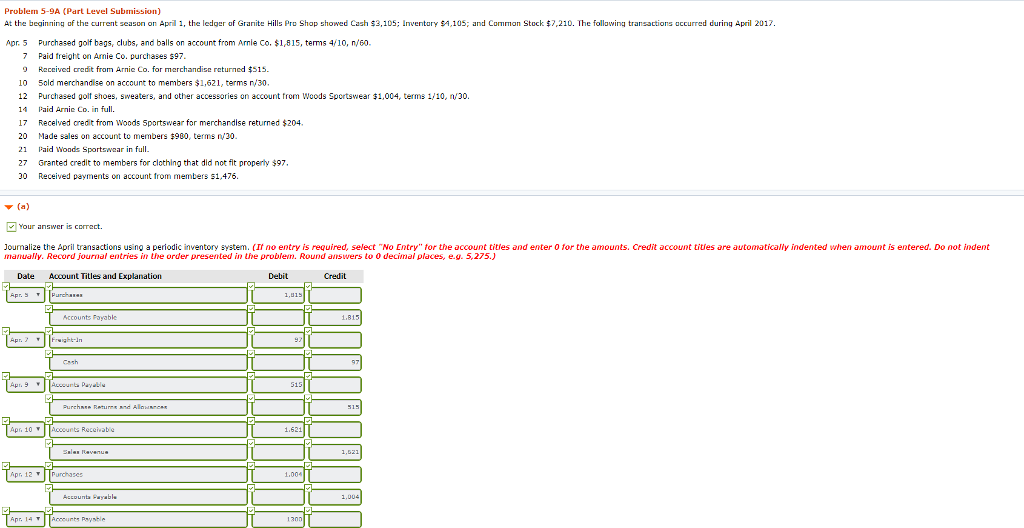Solved Problem 5-9A (Part Level Submission) At the beginning | Chegg.com