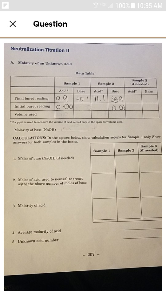 Solved B. Acetic Acid Content of Vinegar Data Table Sample 3 | Chegg.com