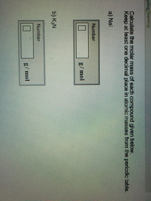 Solved Calculate the molar mass of each compound given | Chegg.com