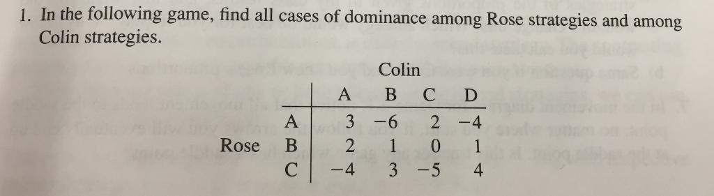 Solved 1. In the following game, find all cases of dominance | Chegg.com