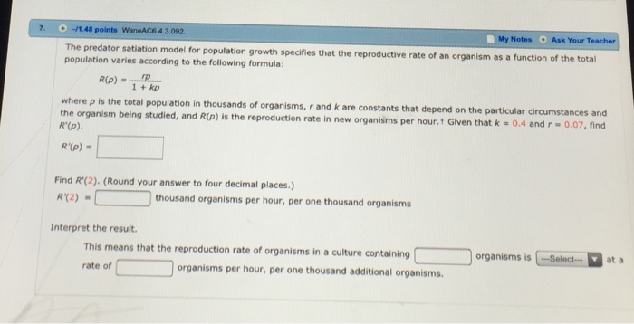Solved The predator satiation model for population growth | Chegg.com