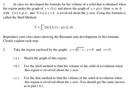 Solved In class we developed the formula for the volume of a | Chegg.com