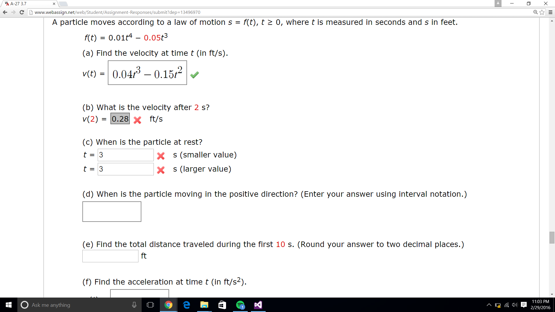 Solved A particle moves according to a law of motion s = | Chegg.com