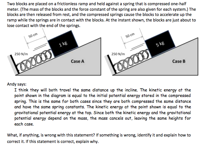 Solved Two blocks are placed on a frictionless ramp and held | Chegg.com