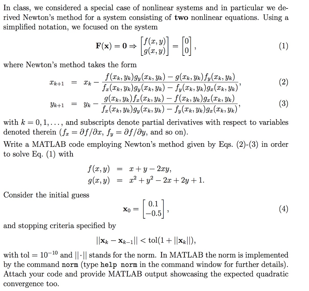 Solved In class, we considered a special case of nonlinear | Chegg.com