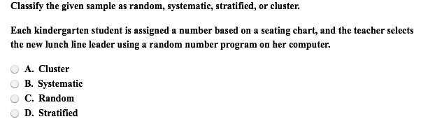 Classify the given sample as random, systematic, | Chegg.com