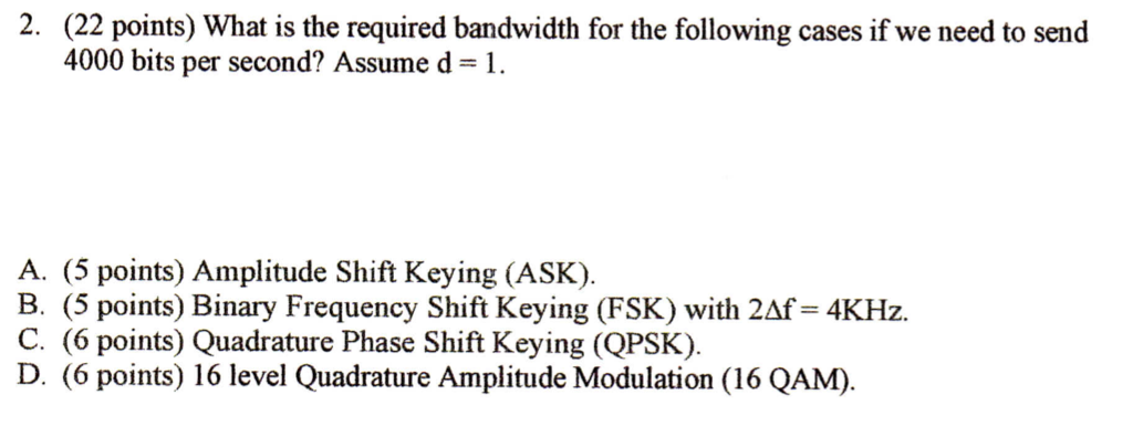 Solved (22 points) What is the required bandwidth for the | Chegg.com