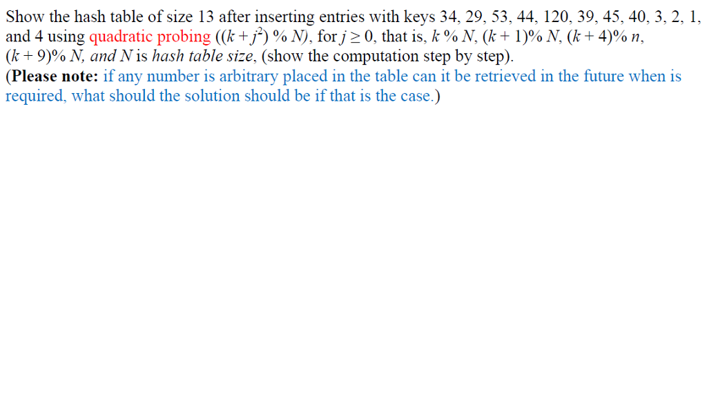 Solved Show the hash table of size 13 after inserting | Chegg.com