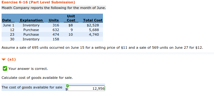 Solved Exercise 6-16 (Part Level Submission) Moath Company | Chegg.com