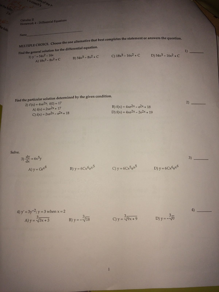 Solved Calculus II Assessment 4 1. Find the general solution | Chegg.com