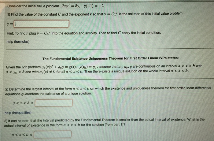 Solved Consider the Initial value problem 2xy' =8y, y(-1) = | Chegg.com