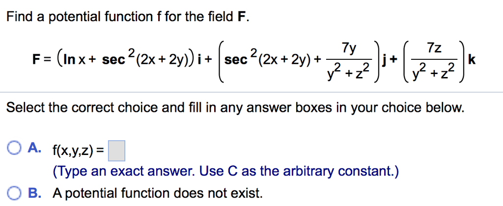 Solved Find a potential function f for the field F. Fs (In x | Chegg.com