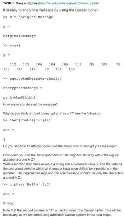 Solved TASK 1: Caesar Cipher | Chegg.com