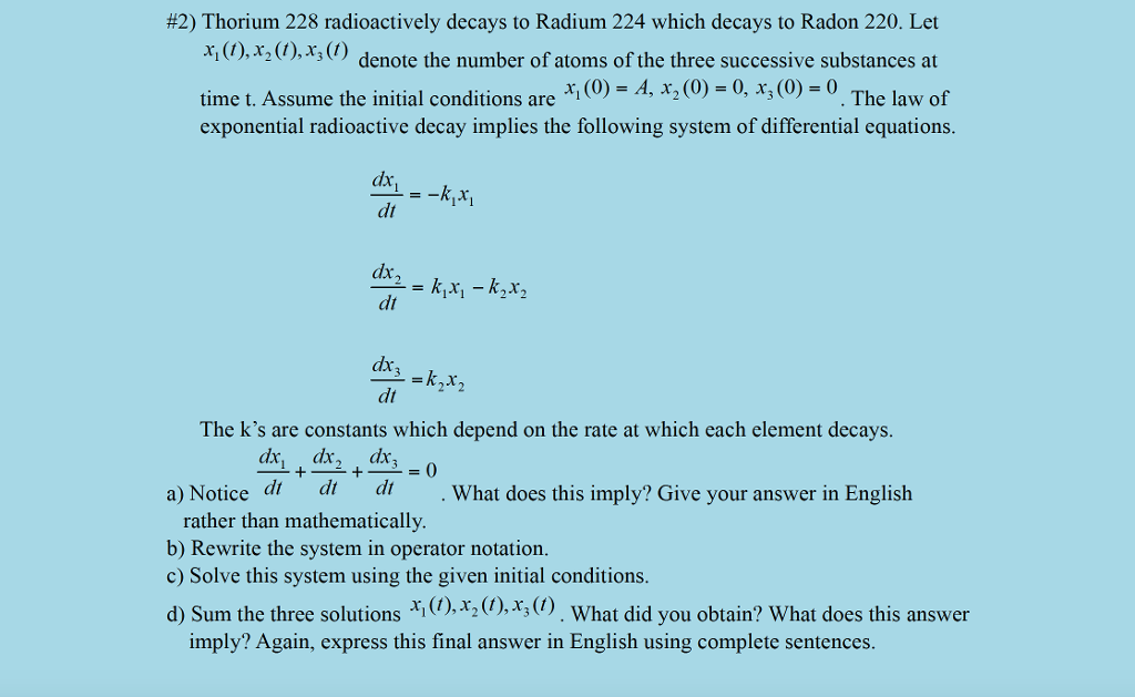 Solved Thorium 228 radioactively decays to Radium 224 which | Chegg.com