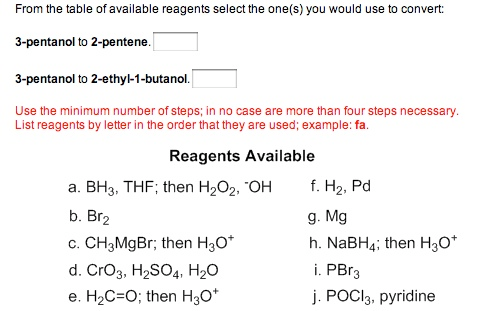 Solved From the table of available reagents select the | Chegg.com