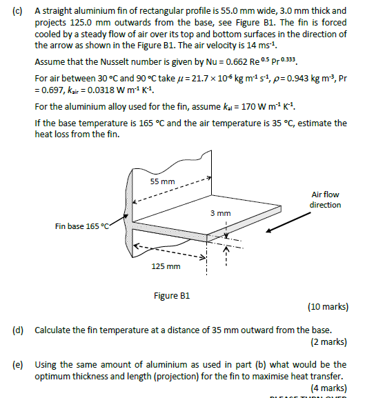 Solved (c) A straight aluminium fin of rectangular profile | Chegg.com