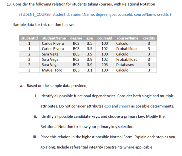 Solved Consider the following relation for students taking | Chegg.com