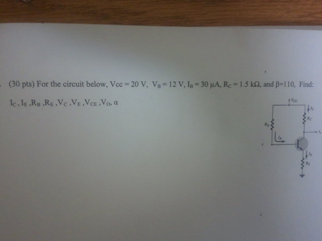 Solved: For The Circuit Below, Vcc=20 V,VB=12V, IB=30 Mu A... | Chegg.com