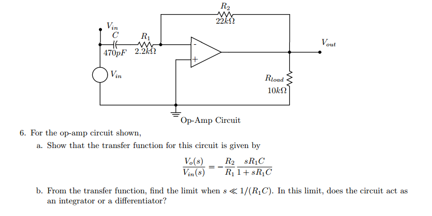 Solved For the op-amp circuit shown, a. Show that the | Chegg.com