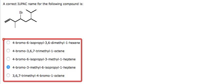 Solved A correct IUPAC name for the following compound is: | Chegg.com