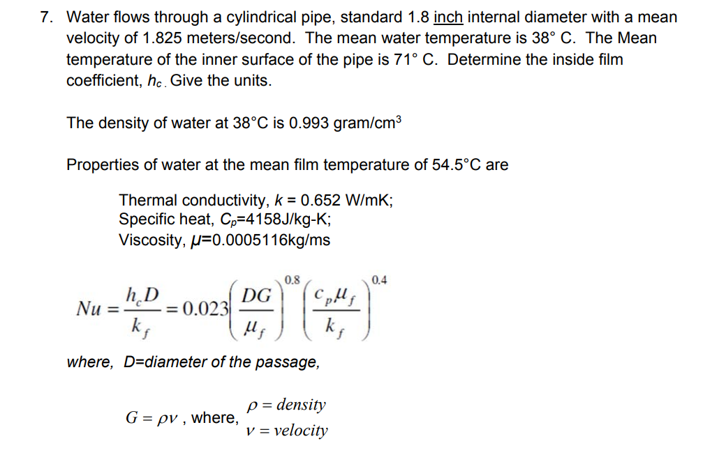 Solved Water flows through a cylindrical pipe, standard 1.8 | Chegg.com