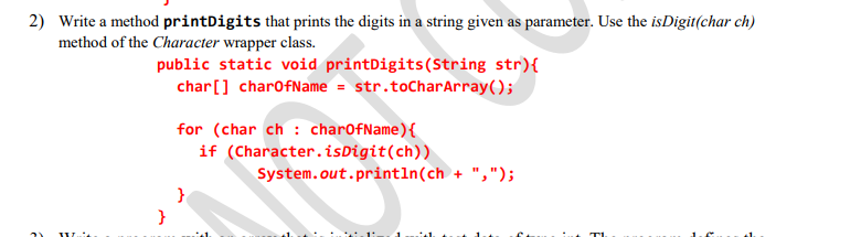 Solved 2) Write a method printDigits that prints the digits | Chegg.com