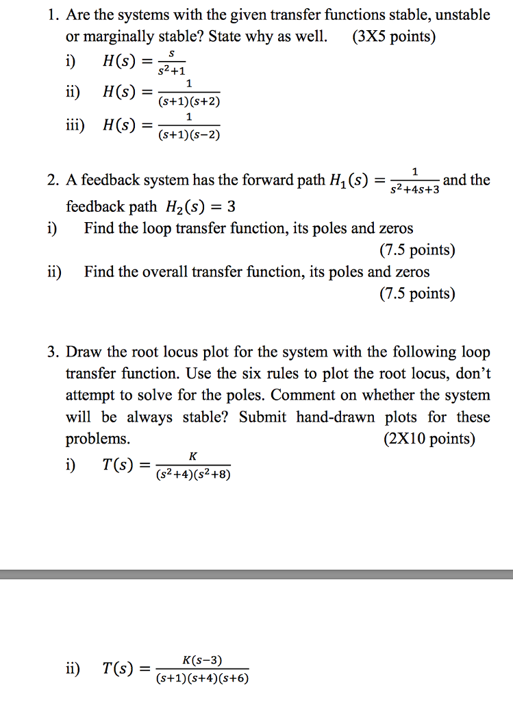 Solved Are the systems with the given transfer functions | Chegg.com