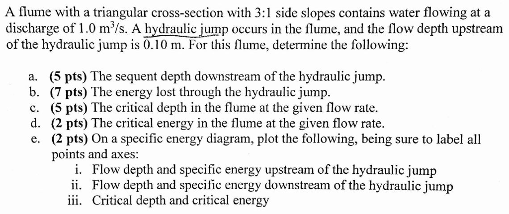 Solved A flume with a triangular cross-section with 3:1 side | Chegg.com