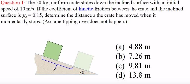Solved The 50-kg, uniform crate slides down the inclined | Chegg.com
