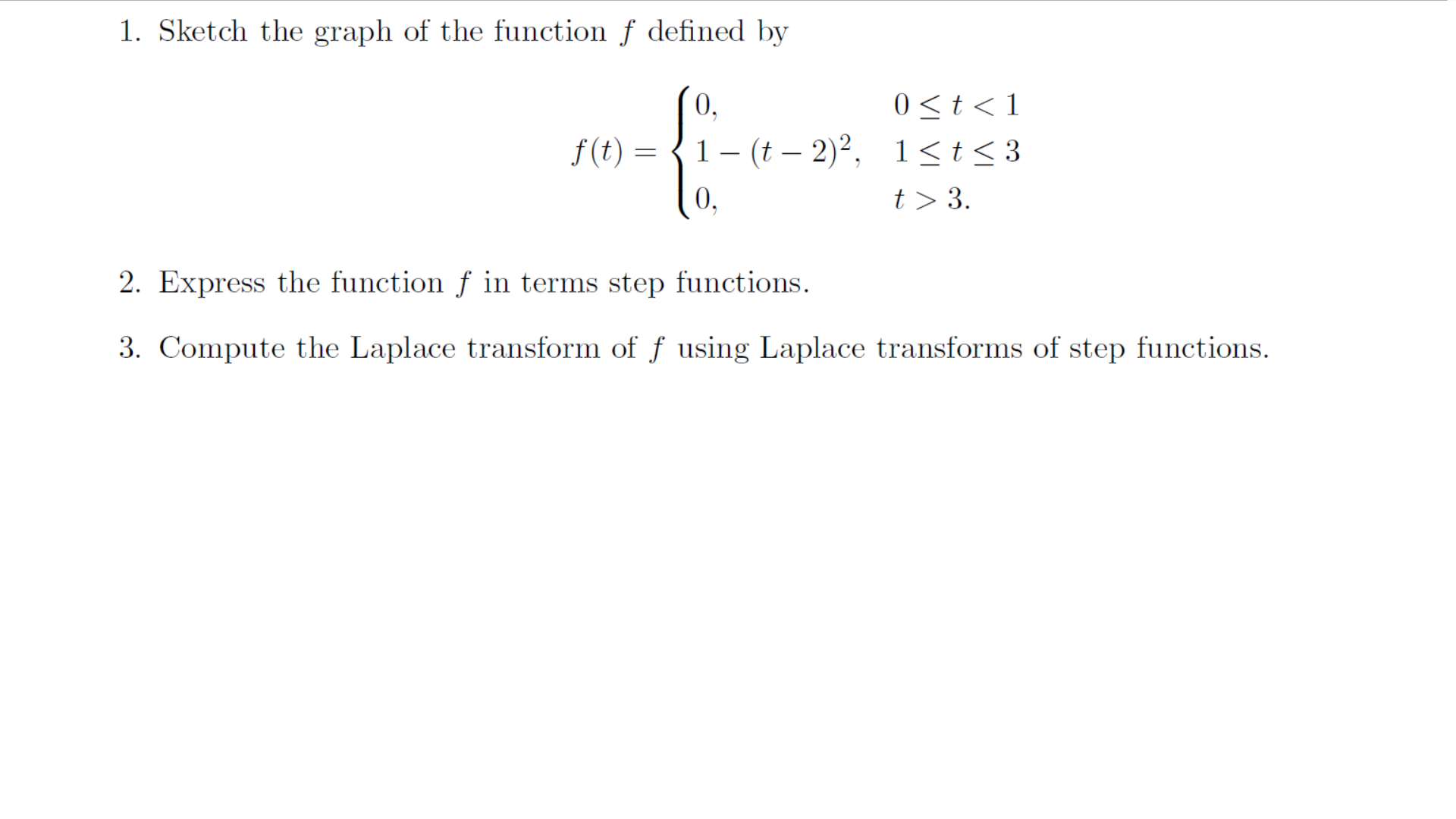 Solved 1. Sketch the graph of the function f defined by 2. | Chegg.com