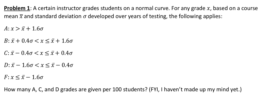 Solved Problem 1: A certain instructor grades students on a | Chegg.com