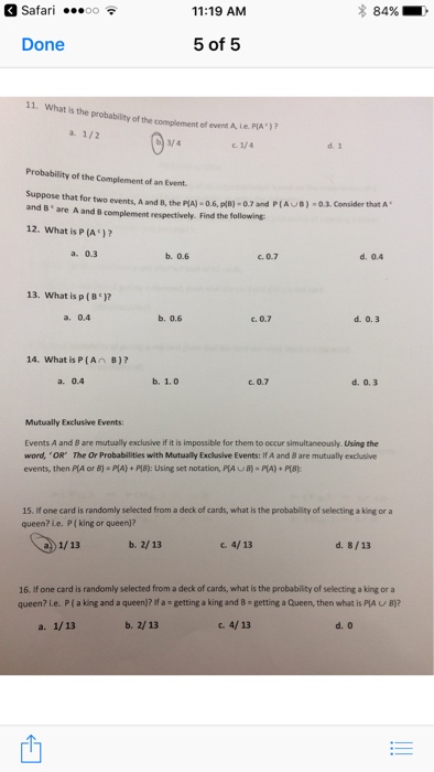 Solved What is the probability of the complement of event A, | Chegg.com
