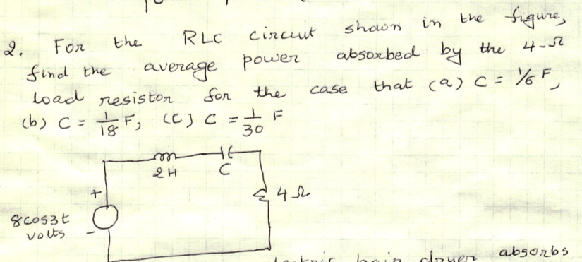Solved For the RLC circuit shown in the figure, find the | Chegg.com