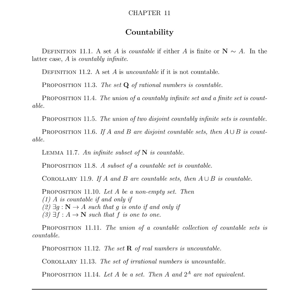 Solved CHAPTER 11 Countability DEFINITION 11.1. A set A is | Chegg.com