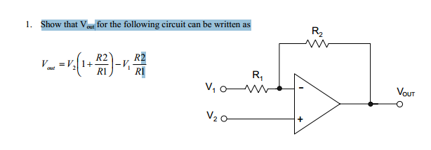 Solved Show that V out for the following circuit can be | Chegg.com