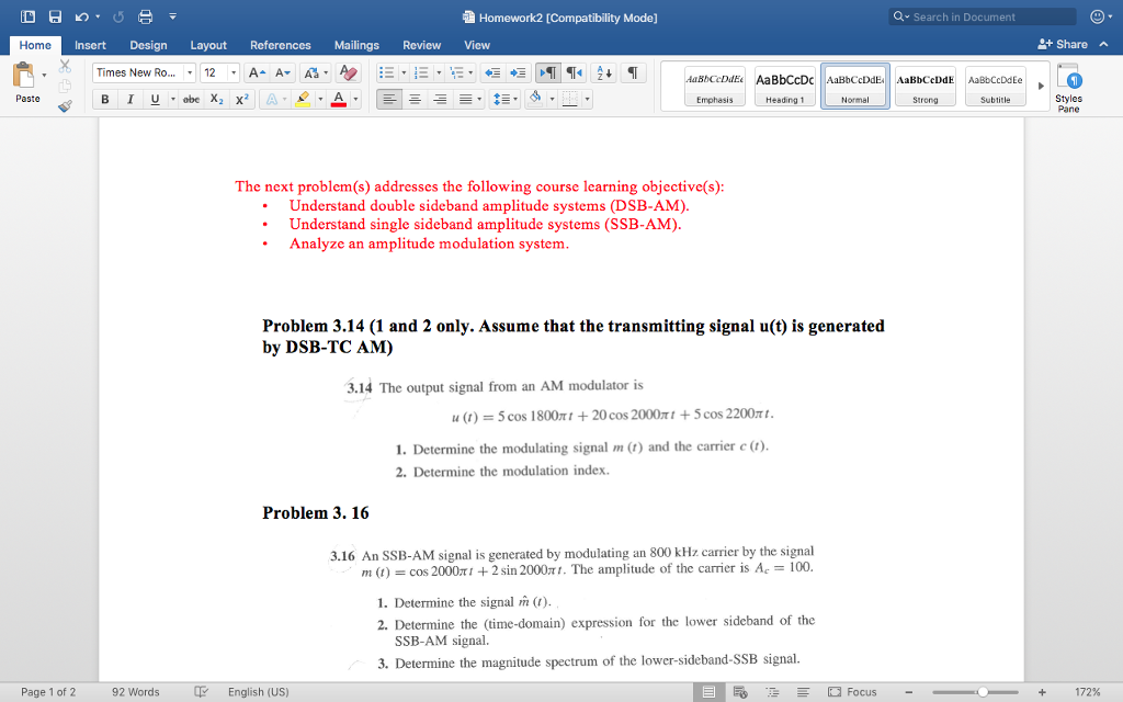Solved The output signal from an AM modulator is u(t) = 5 | Chegg.com