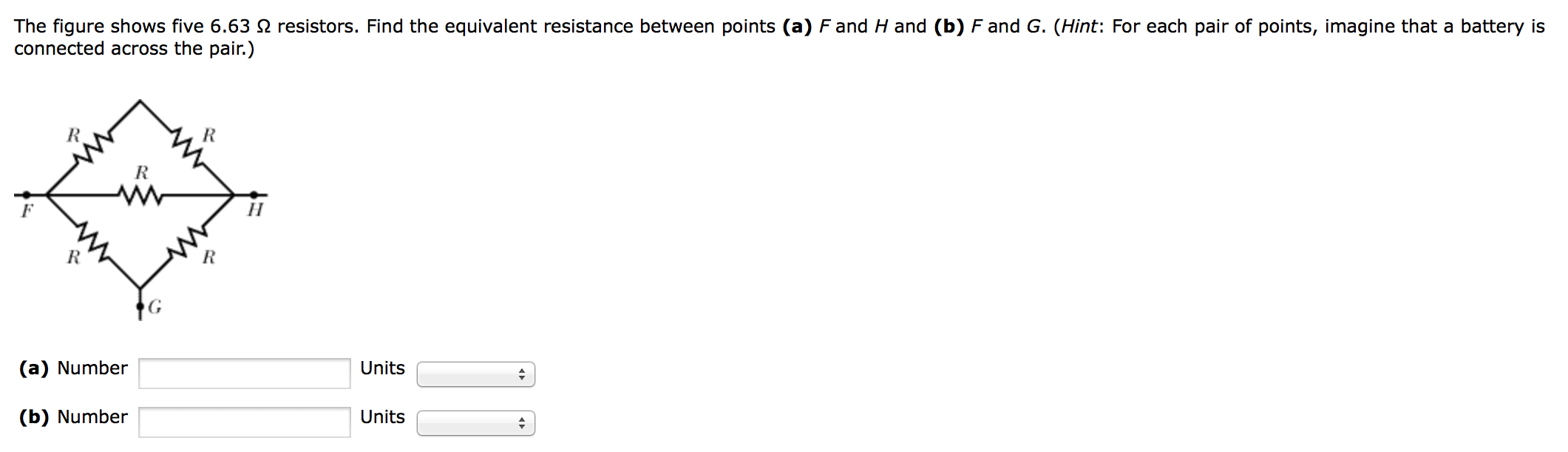 Solved The figure shows five 6.63 Ohm resistors. Find the | Chegg.com