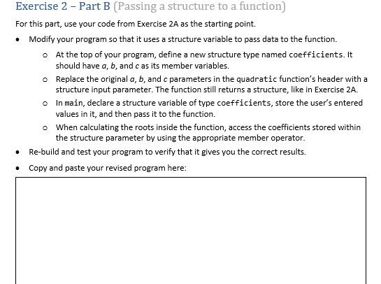 Solved Exercise 2 Part A (Returning a structure from a | Chegg.com