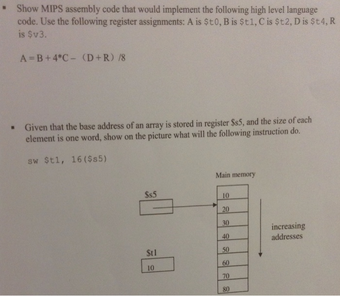 Solved Show MIPS assembly code that would implement the | Chegg.com Solved Show MIPS assembly code that would implement the | Chegg.com