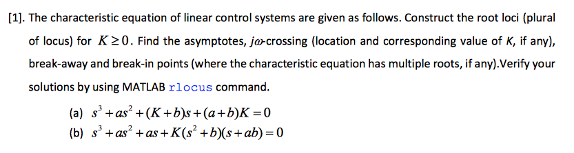 Solved The characteristic equation of linear control systems | Chegg.com