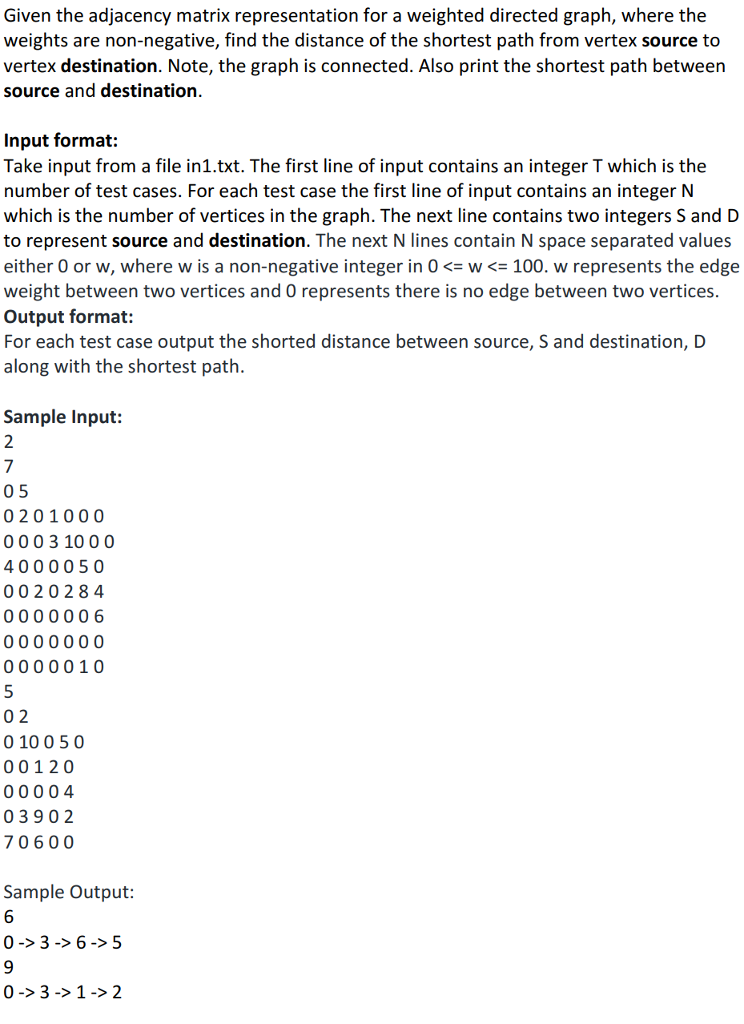 Given the adjacency matrix representation for a | Chegg.com