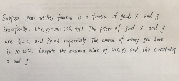 Solved Suppose Your Utility Function Is A Function Of Goods