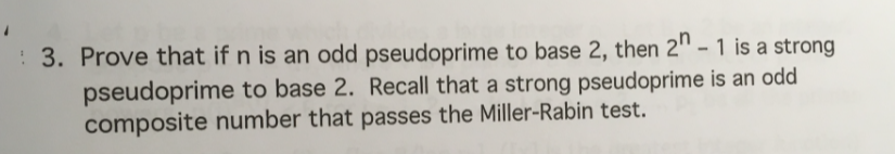 Solved Prove that if n is an odd pseudoprime to base 2, then | Chegg.com