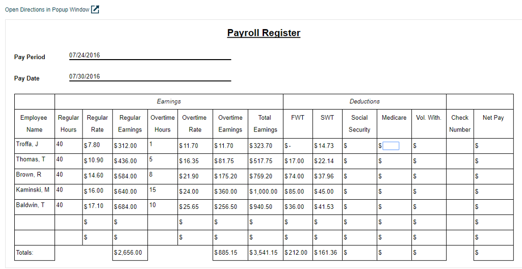 PSb 4-6 Populate a Payroll Register Complete the | Chegg.com