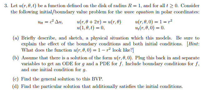 Solved Let u(r, theta, t) be a function defined on the disk | Chegg.com