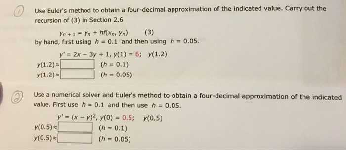 Solved Use Euler's method to obtain a four-decimal | Chegg.com