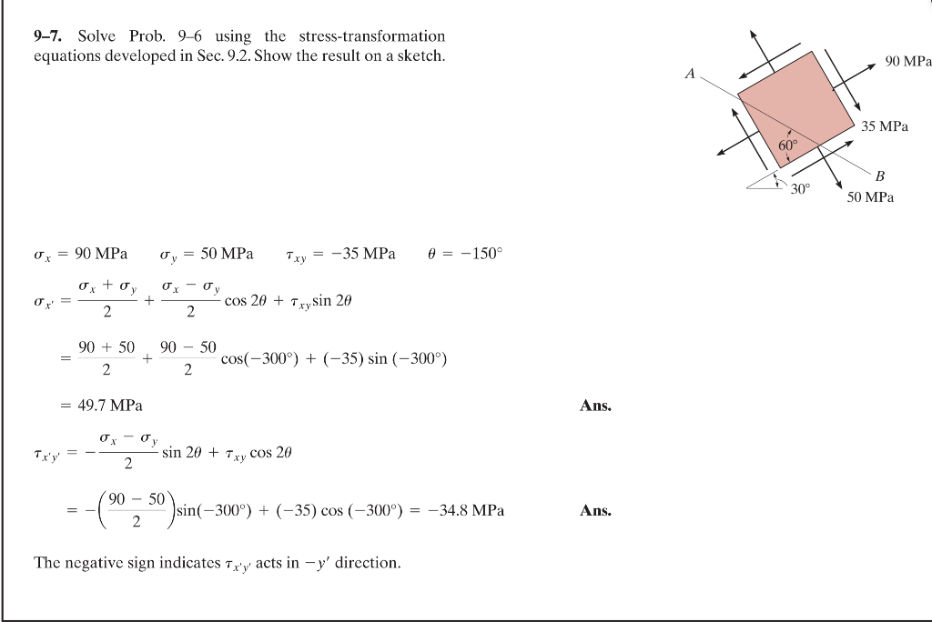 9-7. Solve Prob. 9-6 using the stress-transformation | Chegg.com