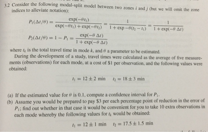 Consider the following modal-split model between two | Chegg.com